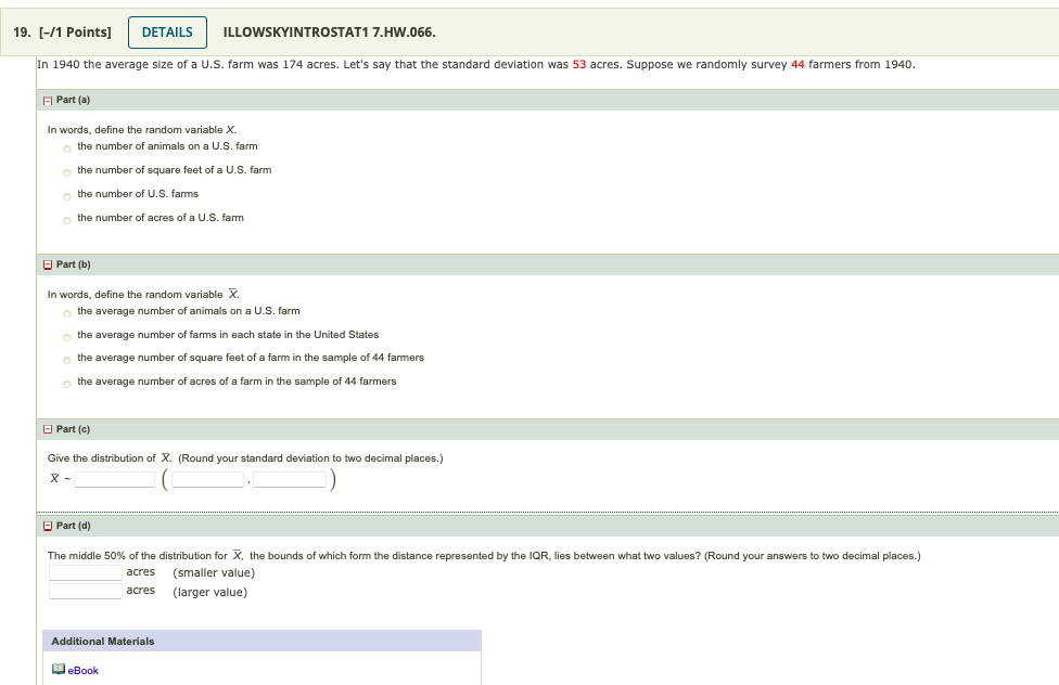 Solved 19. (-/1 Points] DETAILS ILLOWSKYINTROSTAT1 7.HW.066. | Chegg.com