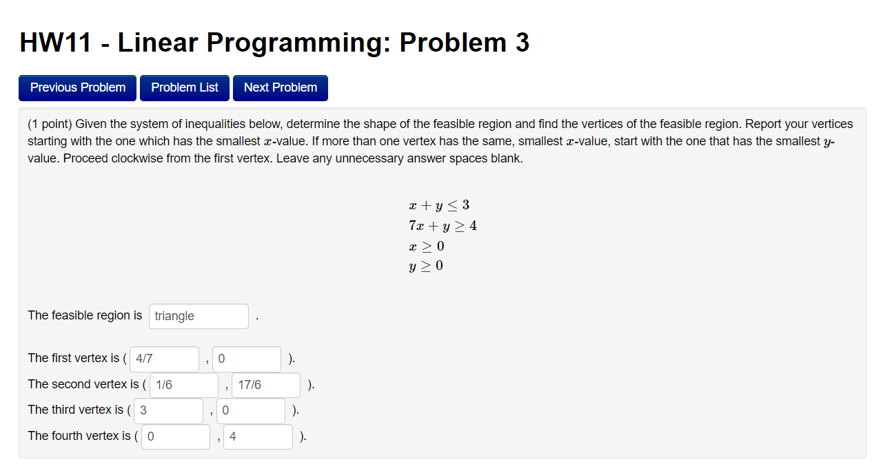Solved HW11 - Linear Programming: Problem 3 Previous Problem | Chegg.com