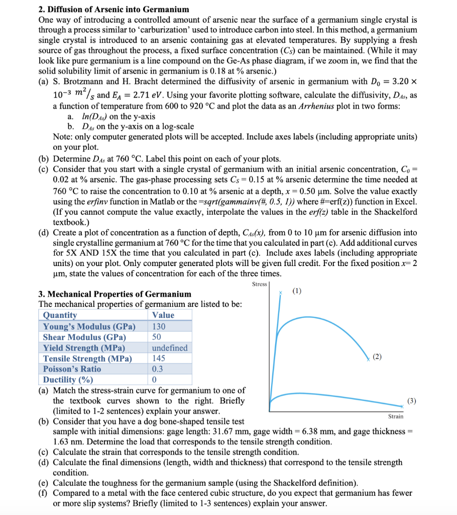 Solved 2. Diffusion of Arsenic into Germanium One way of | Chegg.com