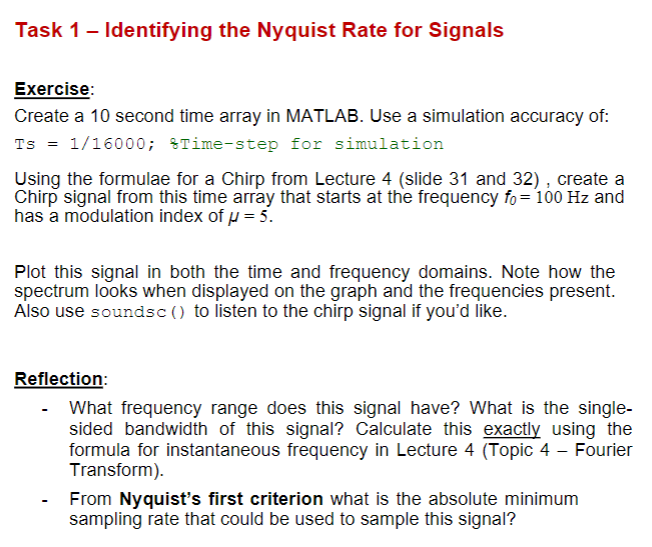 Solved Task 1 - Identifying the Nyquist Rate for Signals | Chegg.com