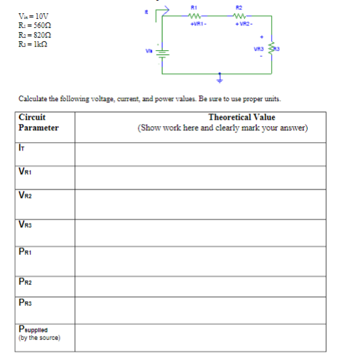 Solved Va 10V R: 5602 R: 8202 VR1- VR2- VRS Calculate the | Chegg.com