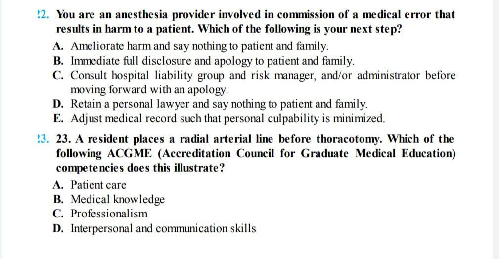 Solved 12. You are an anesthesia provider involved in | Chegg.com