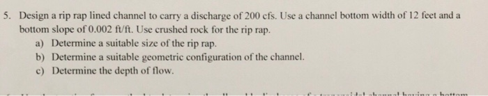 Solved Design a rip rap lined channel to carry a discharge | Chegg.com