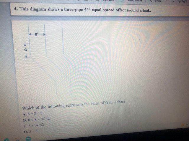 Solved Draw Highlight 4. This diagram shows a three-pipe 45° | Chegg.com