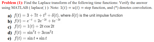 Solved Problem (1): Find the Laplace transform of the | Chegg.com