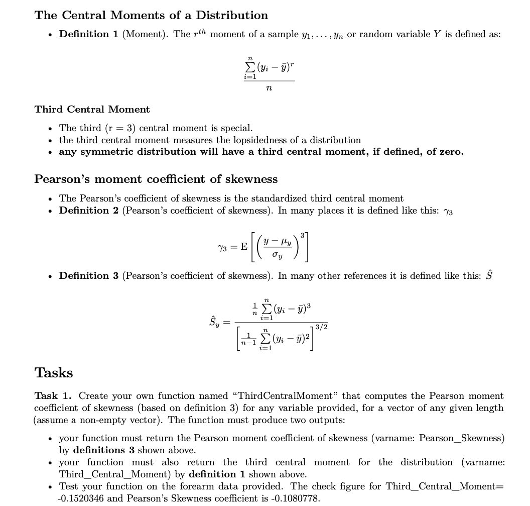 Solved The Central Moments of a Distribution Definition 1 | Chegg.com