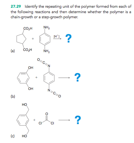 Solved 27.29 Identify the repeating unit of the polymer | Chegg.com