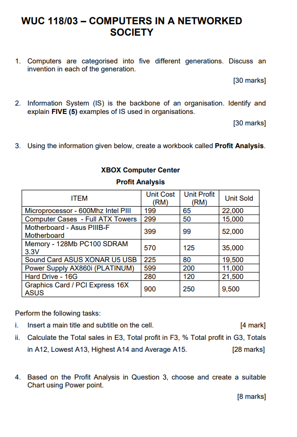 Solved WUC 118/03 - COMPUTERS IN A NETWORKED SOCIETY 1. | Chegg.com