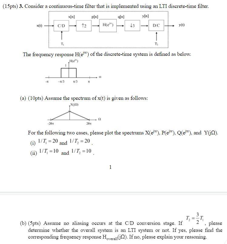 Solved (15pts) 3. Consider a continuous-time filter that is | Chegg.com