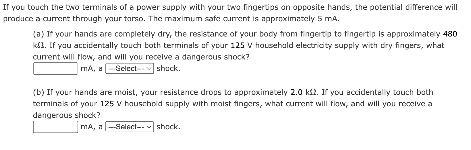 Solved you touch the two terminals of a power supply with | Chegg.com