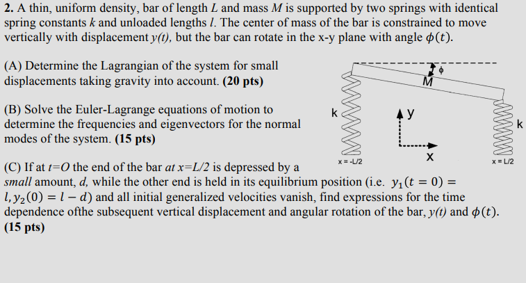 2. A thin, uniform density, bar of length L and mass | Chegg.com