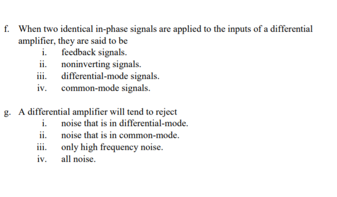 Solved f. When two identical in-phase signals are applied to | Chegg.com