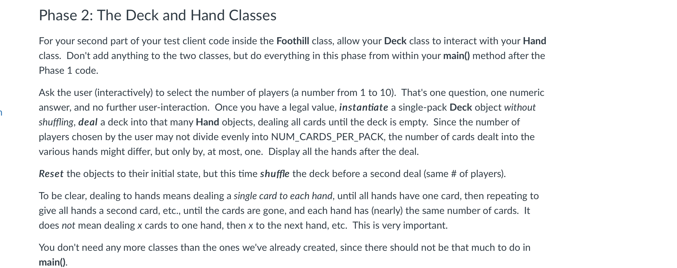 Solved Phase 1: The Deck Class Private Static Class | Chegg.com