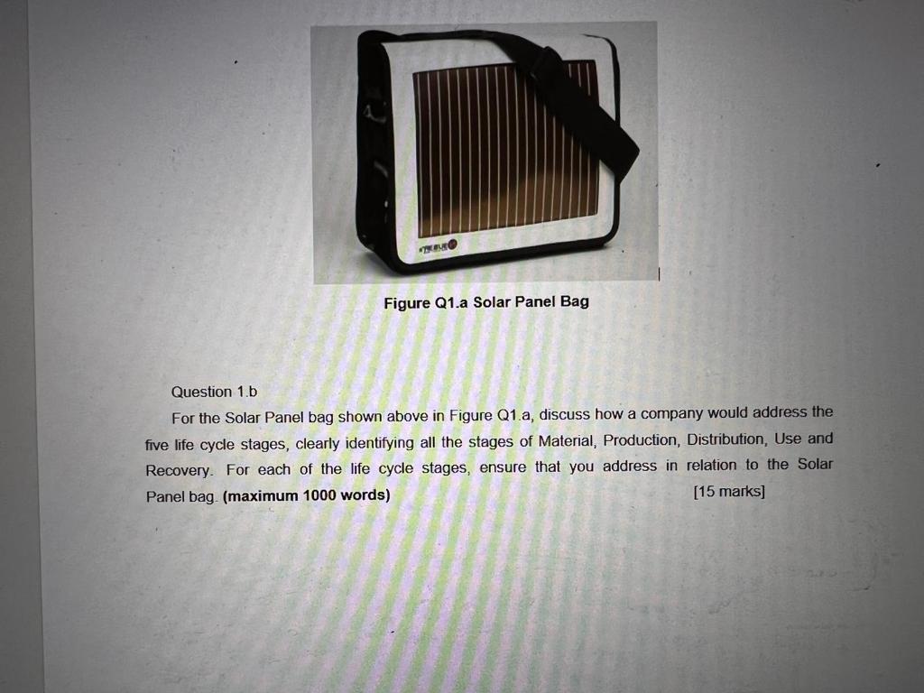 Solved Question 1.b For the Solar Panel bag shown above in | Chegg.com