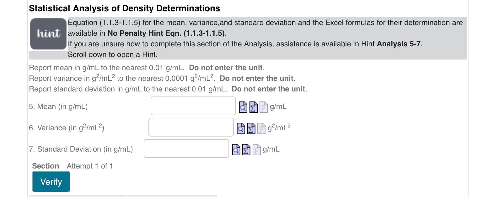 Solved 1.5d Part IV. Determining the Density of a Known | Chegg.com