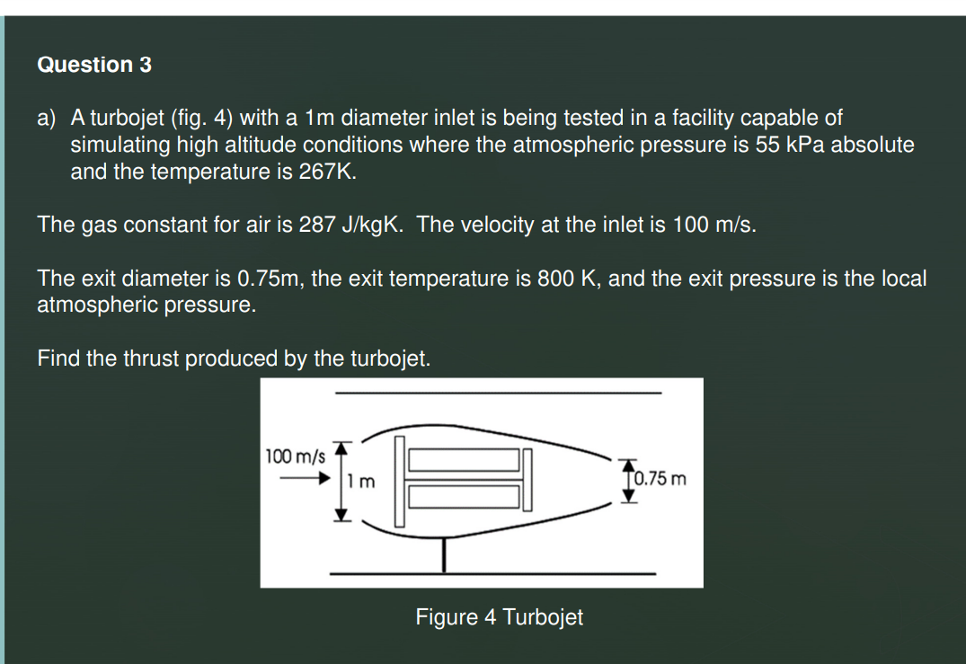 Solved a) A turbojet (fig. 4) with a 1 m diameter inlet is | Chegg.com