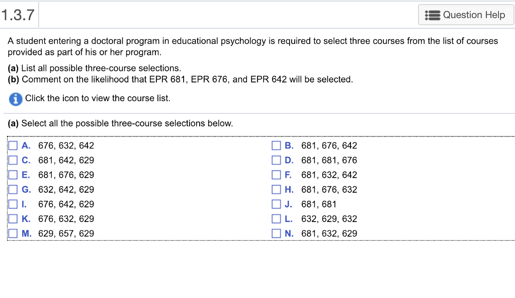 Solved 1.3.7 Question Help A student entering a doctoral | Chegg.com