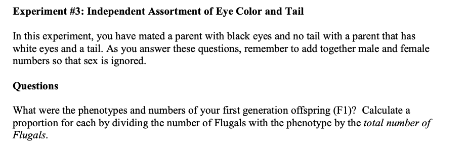 Solved Experiment #3: Independent Assortment of Eye Color | Chegg.com