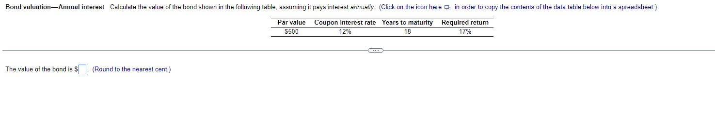 Solved \table[[Par value,Coupon interest rate,Years to | Chegg.com