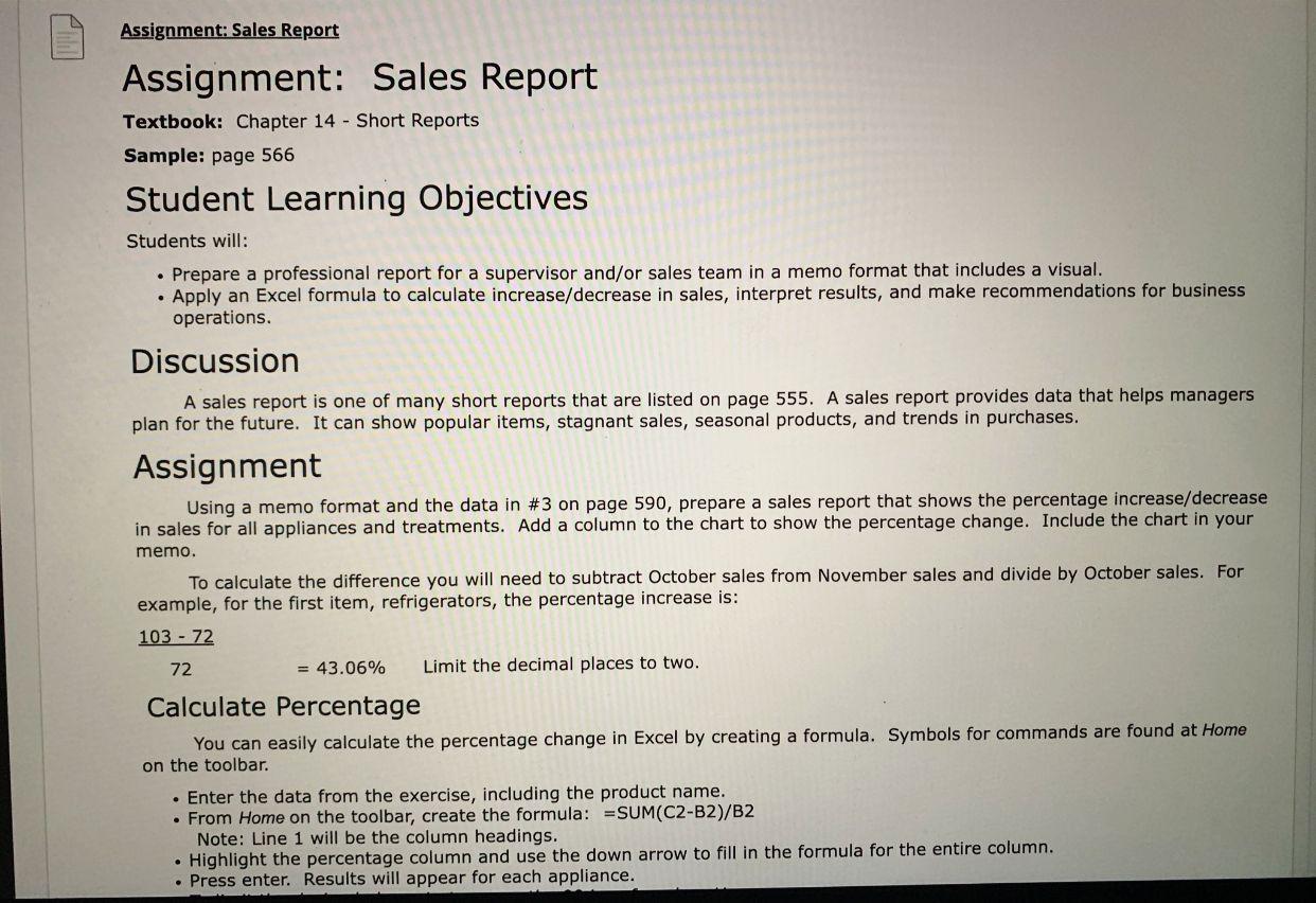 Assignment: Sales Report Assignment: Sales Report | Chegg.com