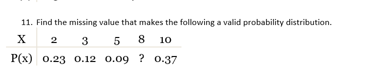 Solved 11. Find the missing value that makes the following a | Chegg.com