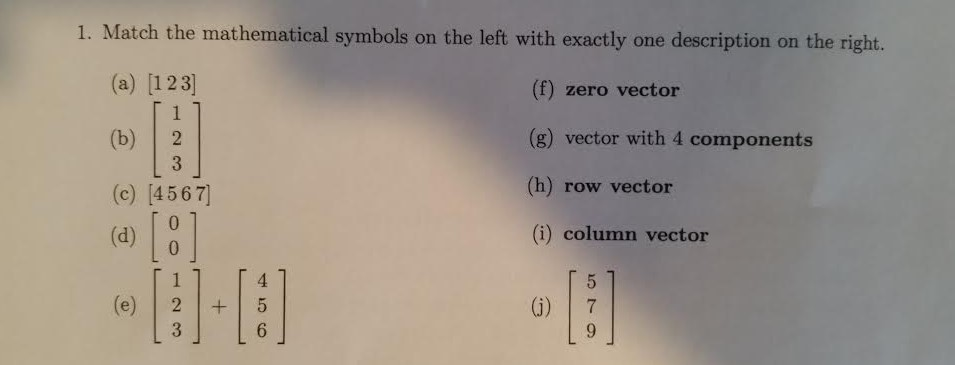 Solved 1. Match the mathematical symbols on the left with | Chegg.com