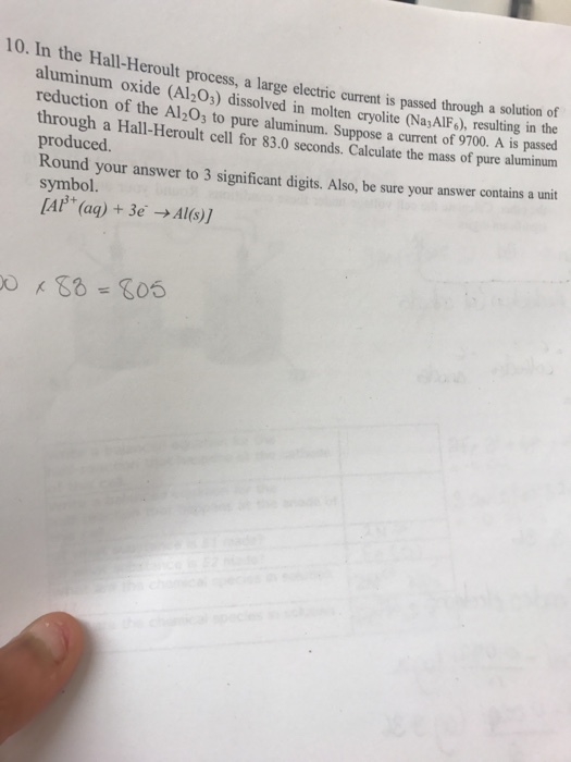 Solved In the Hall-Heroult process, a large electric current | Chegg.com