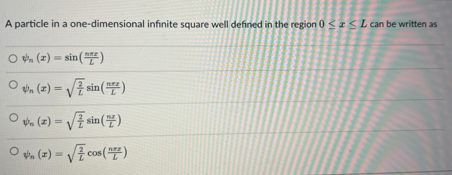 Solved A particle in a one-dimensional infinite square well | Chegg.com