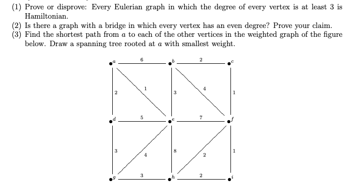 Solved (1) Prove or disprove: Every Eulerian graph in which | Chegg.com