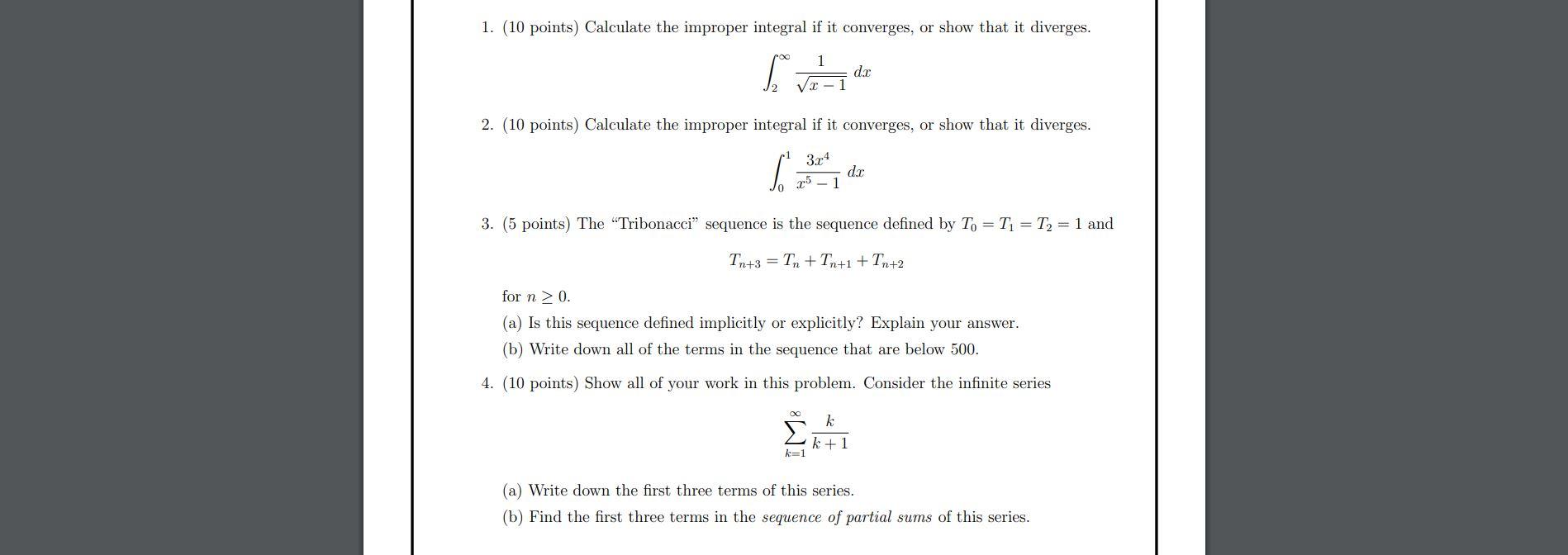 Solved 1. (10 points) Calculate the improper integral if it | Chegg.com