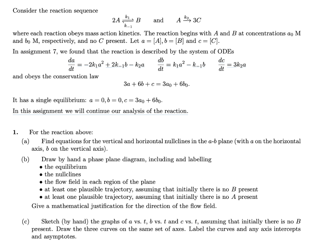 Solved Consider the reaction sequence ki 2A B and A k2, 3C | Chegg.com