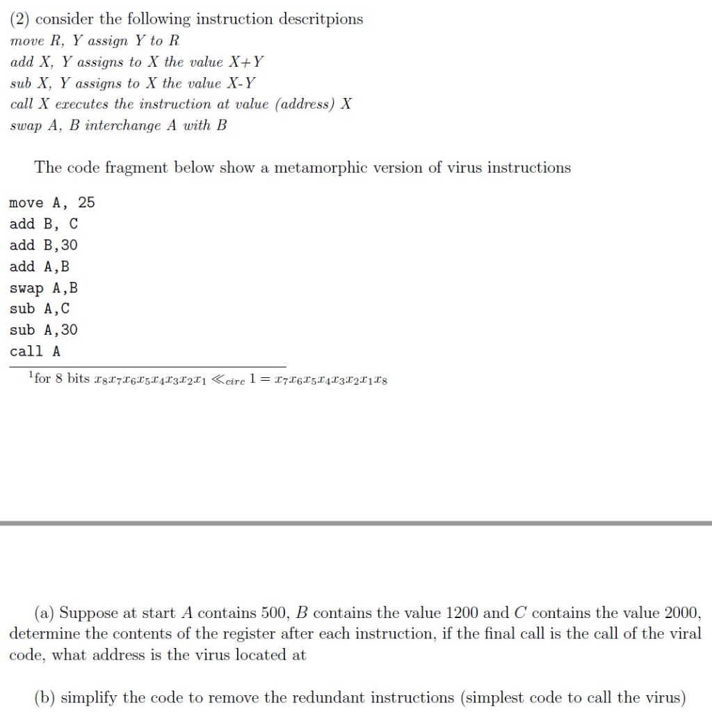 Solved (2) consider the following instruction descritpions | Chegg.com