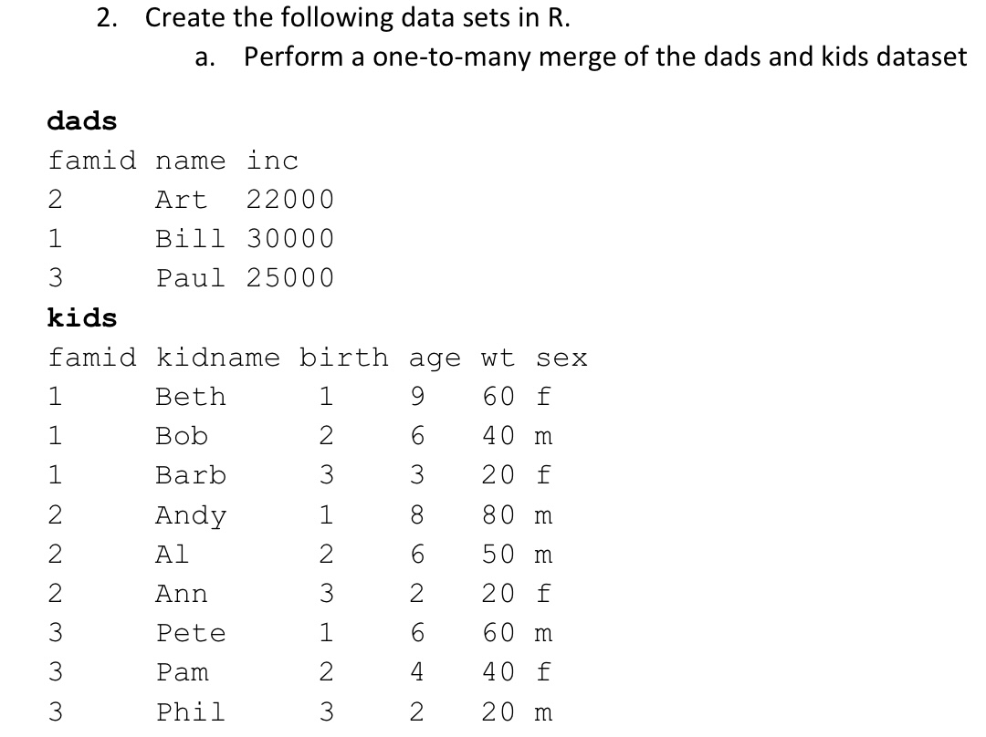 Solved Create the following data sets in R.a. ﻿Perform a | Chegg.com