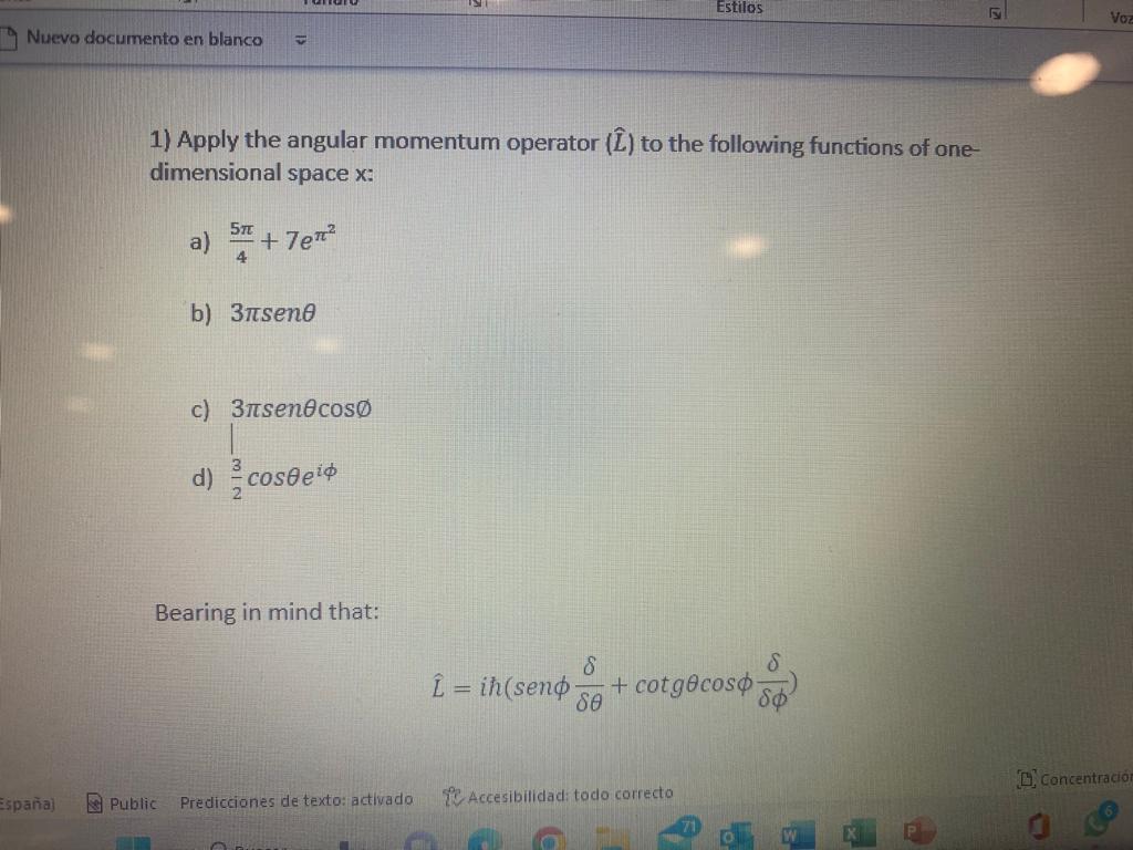 Solved 1) Apply the angular momentum operator (L^) to the | Chegg.com