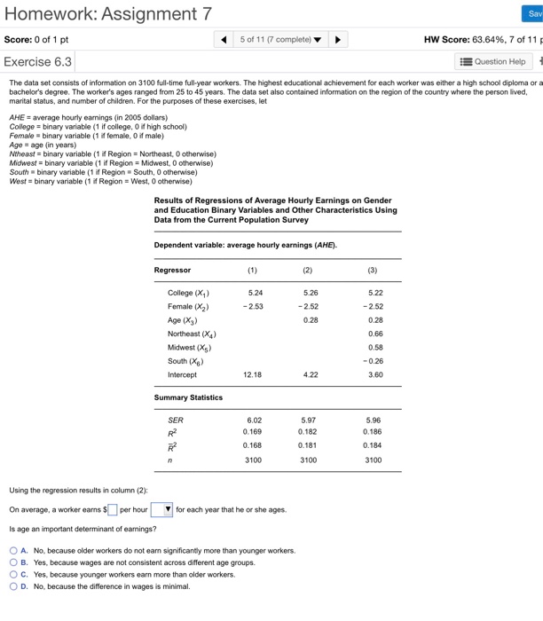 Solved Homework: Assignment Score: 0 of 1 pt Exercise 6.3 | Chegg.com