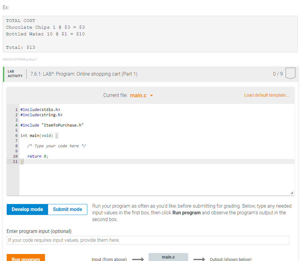 7.6 LAB*: Program: Online shopping cart (Part 1) (1) | Chegg.com