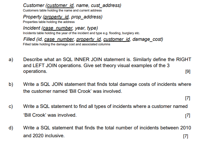 Solved Question 3 Consider the home insurance database | Chegg.com