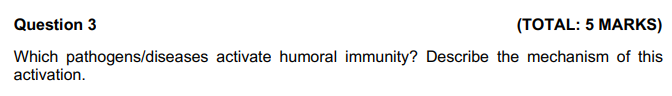 Question 3 (TOTAL: 5 MARKS) Which pathogens/diseases | Chegg.com