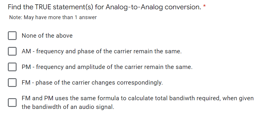 Solved Find the TRUE statement(s) for Analog-to-Analog | Chegg.com