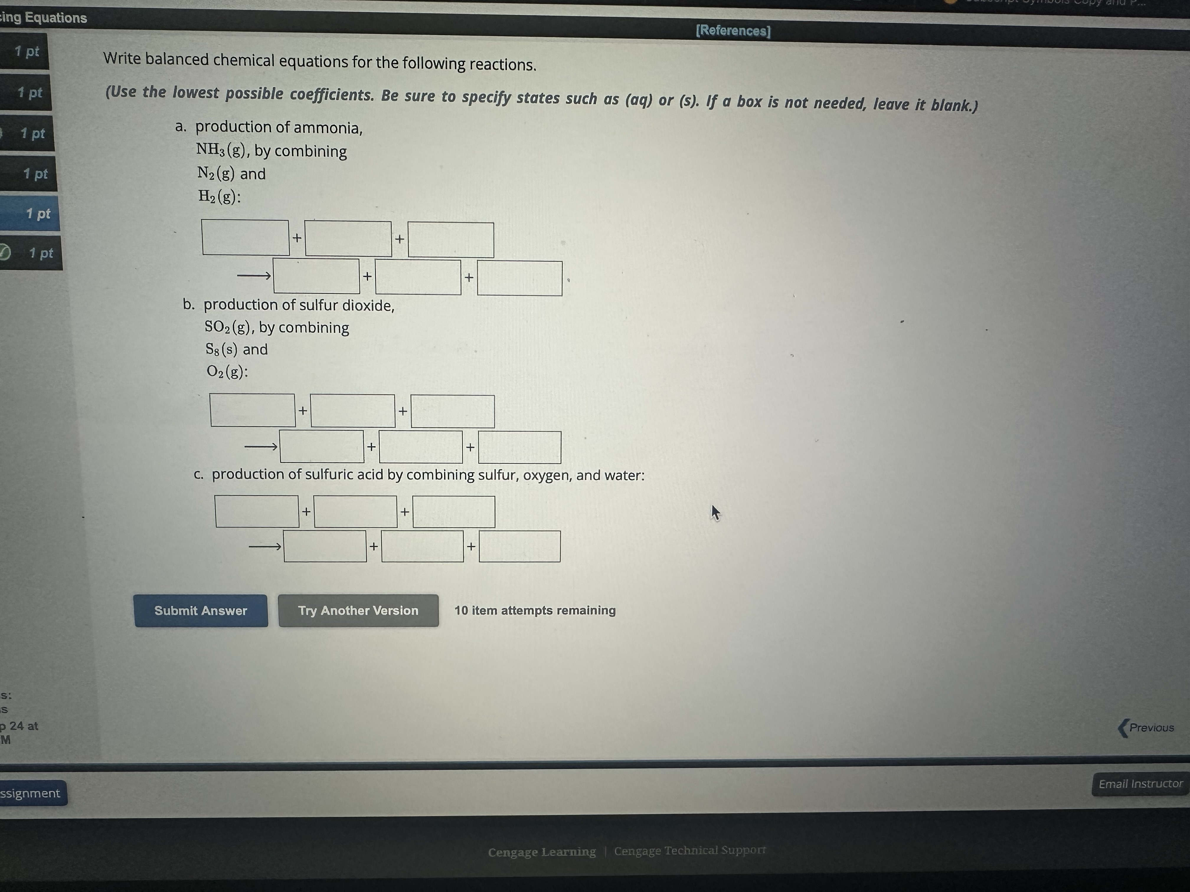 Solved Write Balanced Chemical Equations For The Following