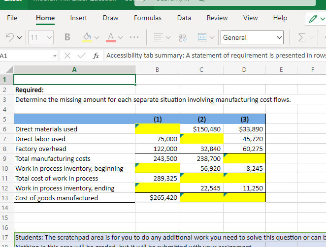 Solved File Home Insert Draw Formulas Data Review View Help | Chegg.com