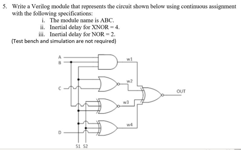 Solved 5. Write a Verilog module that represents the circuit | Chegg.com