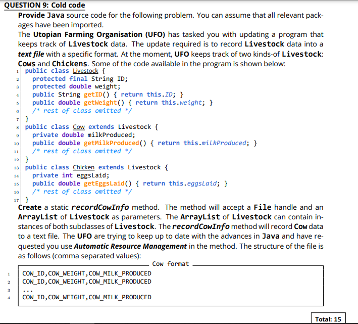 Solved QUESTION 9: Cold code Provide Java source code for | Chegg.com