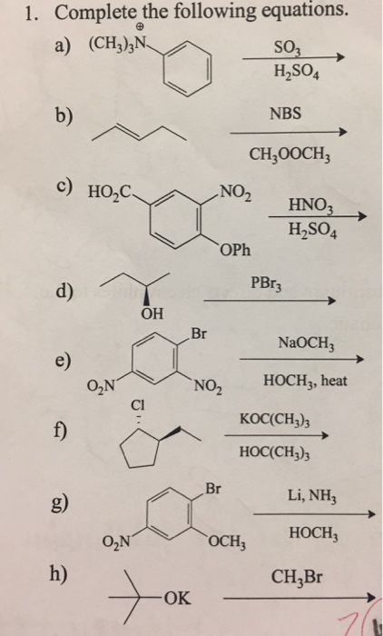 Solved 1. Complete the following equations. a) ON CH3 Haso, | Chegg.com