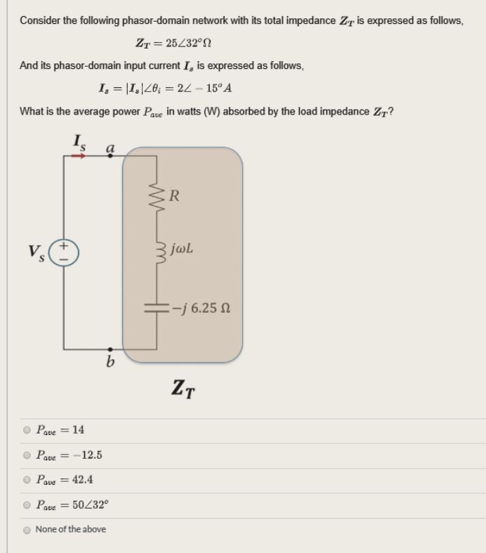 Solved Consider the following phasor-domain network with its | Chegg.com