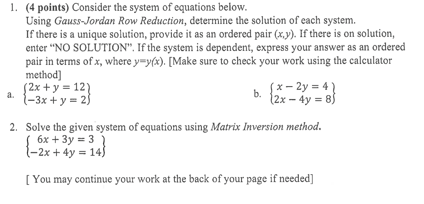 Solved 1. (4 points) Consider the system of equations below. | Chegg.com