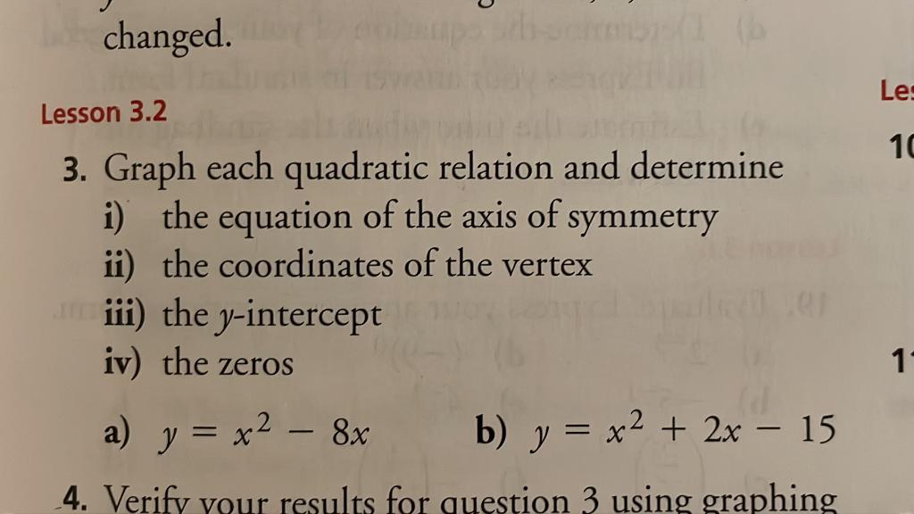 Solved Lesson 3.2 3. Graph each quadratic relation and | Chegg.com