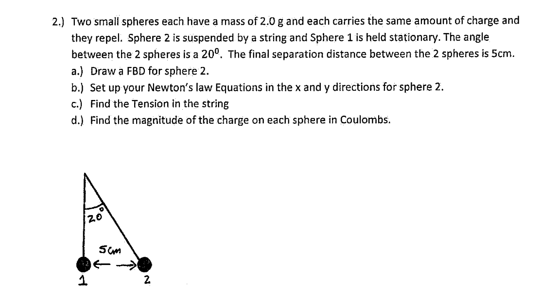 Solved 2.) ﻿Two small spheres each have a mass of 2.0 ﻿g and | Chegg.com