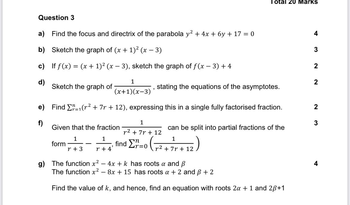 Solved Total 20 Marks Question 3 a) Find the focus and | Chegg.com
