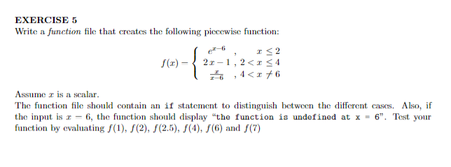 Solved Exercise 5 Write A Function File That Creates The 4643